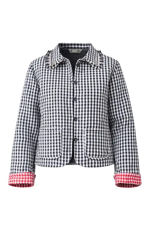 YUMI Gingham Quilted Jacket With Frill Collar
