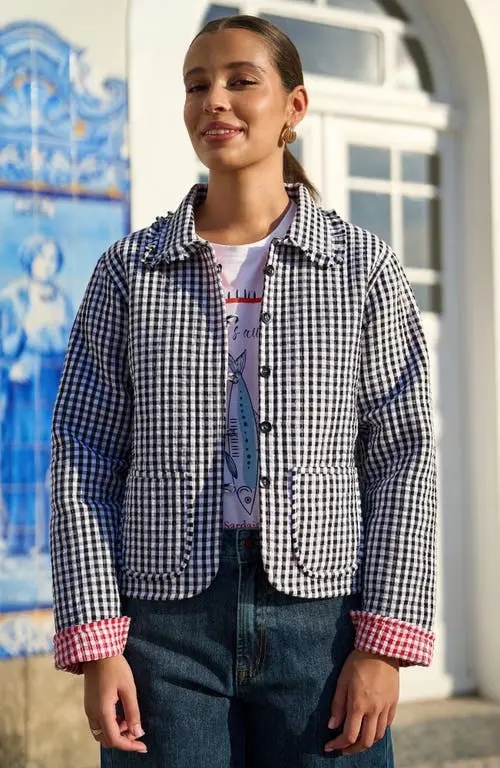 YUMI Gingham Quilted Jacket With Frill Collar