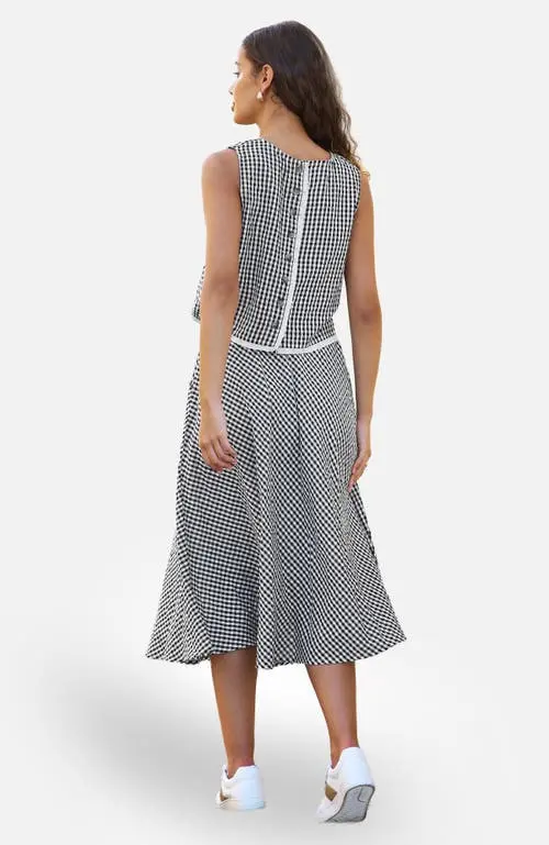 YUMI Gingham Cotton Midi Skirt