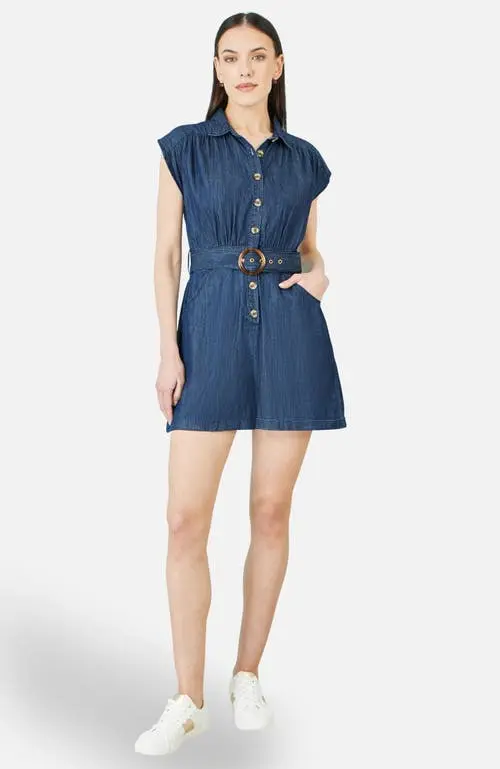YUMI Chambray Cotton Belted Playsuit
