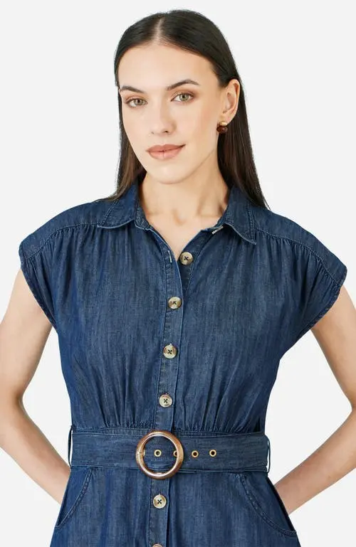 YUMI Chambray Cotton Belted Playsuit