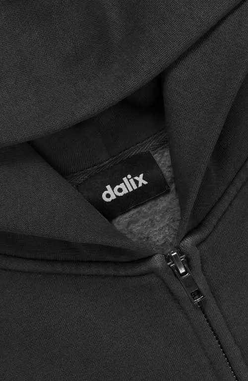 DALIX Butterfly Embroidered Faded Full Zip Hooded Sweatshirt - Faded Black