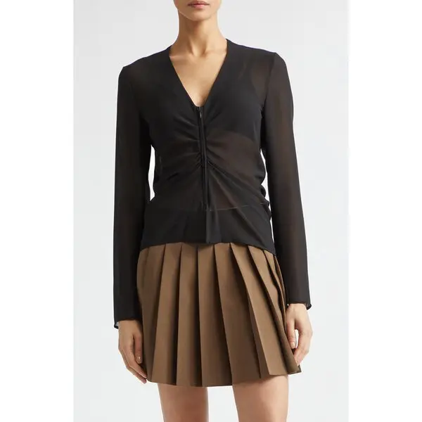 MAISON MARGIELA Gathered Sheer Chiffon Zip Top - Black