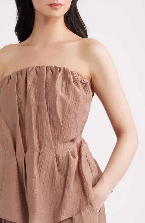 A.REN Lumin Pleated Strapless Peplum Top