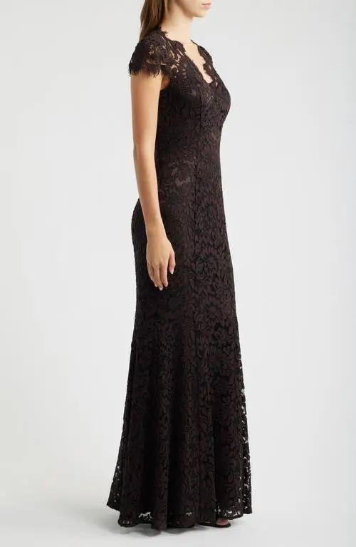 Eliza J Illusion Yoke Lace Trumpet Gown - Chc