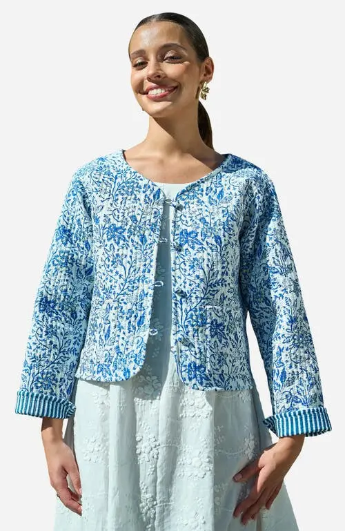 YUMI Reversible Cotton Quilted Jacket - Blue