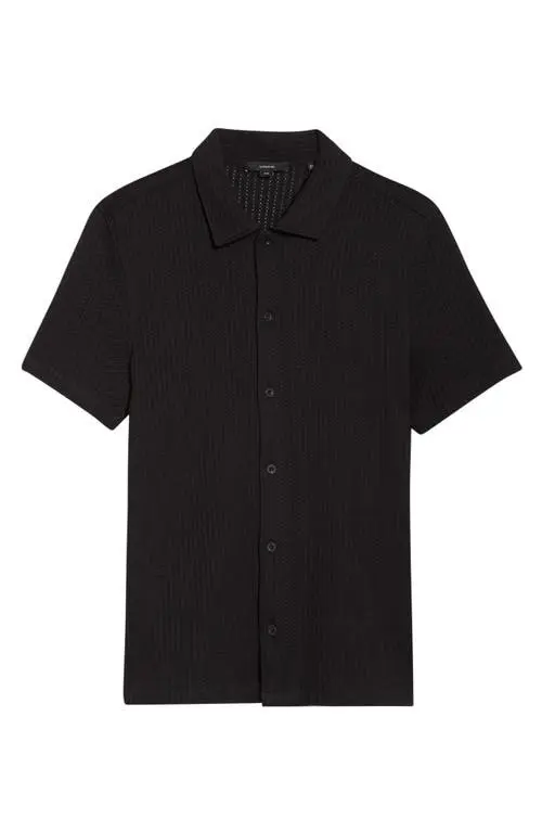 Vince Cotton Blend Pointelle Button-up Shirt - Black