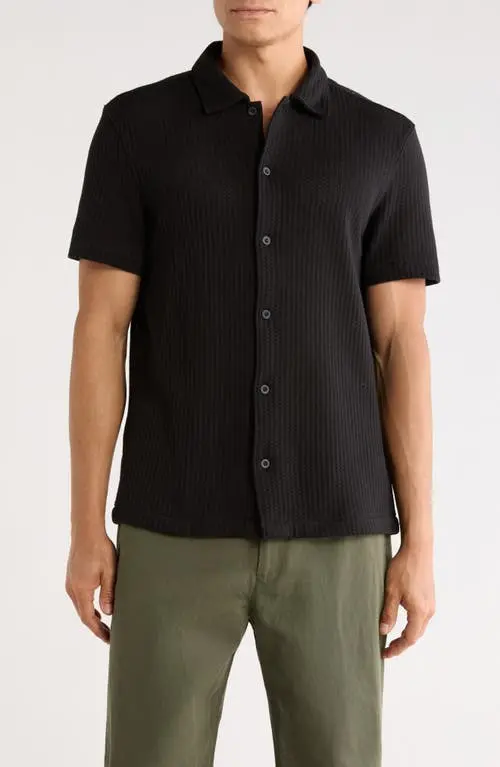Vince Cotton Blend Pointelle Button-up Shirt - Black