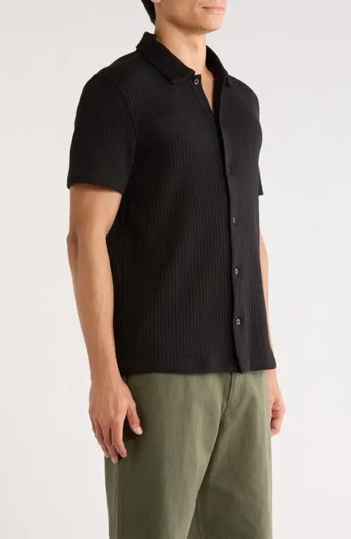 Vince Cotton Blend Pointelle Button-up Shirt - Black