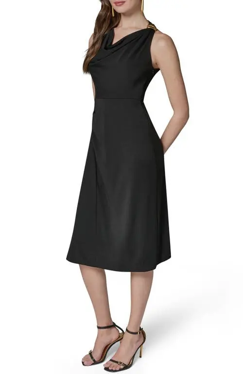 Donna Karan New York Cowl Neck Satin Midi Dress With Sculptural Clasp
