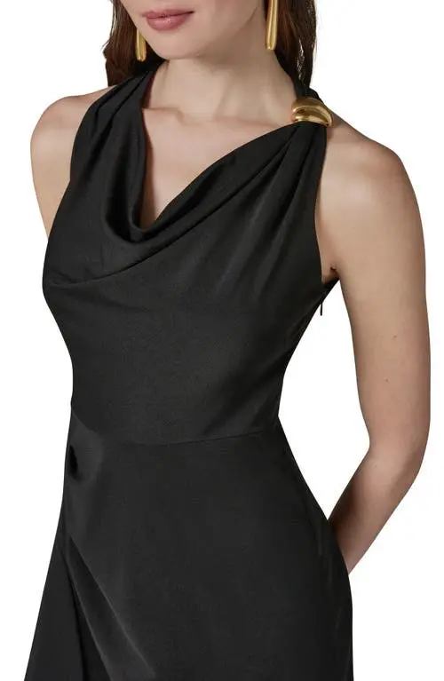 Donna Karan New York Cowl Neck Satin Midi Dress With Sculptural Clasp