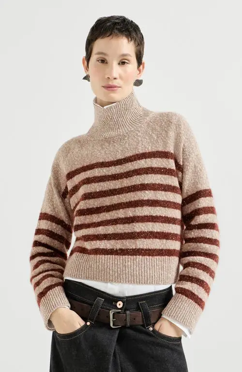 Brunello Cucinelli Striped Virgin Wool And Cashmere Turtleneck Sweater