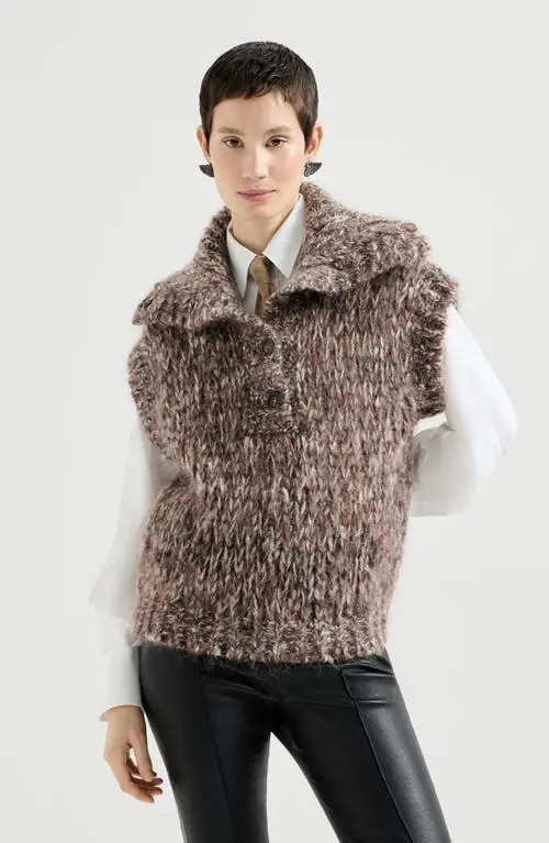 Brunello Cucinelli Malfilé Mohair Turtleneck Sweater Vest - Bark