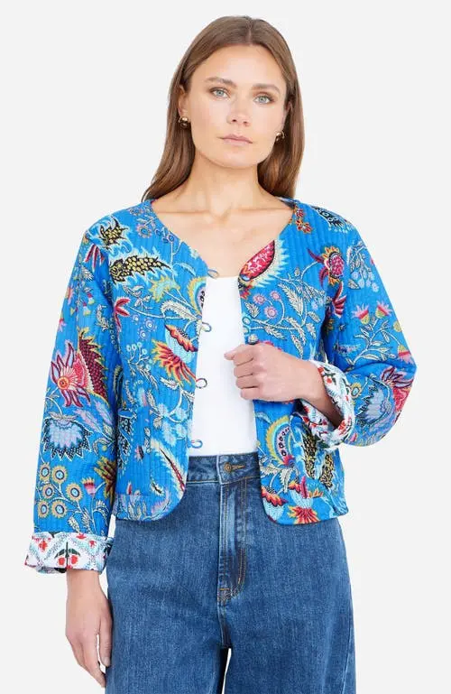 YUMI Reversible Quilted Cotton Jacket With Floral Print - Blue