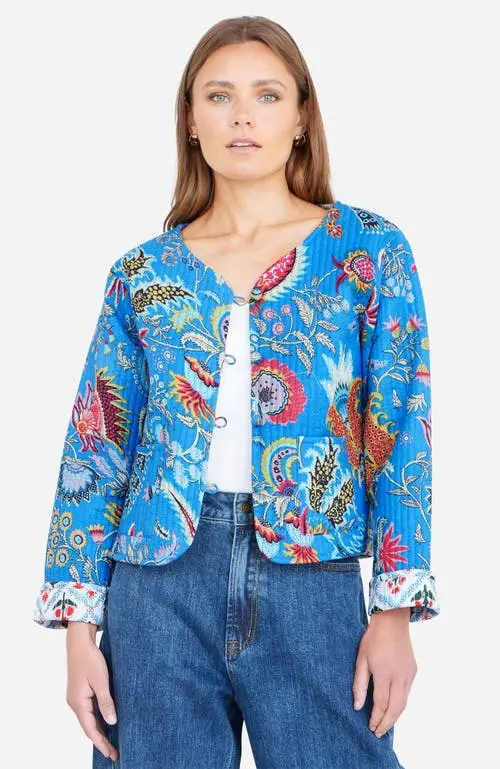 YUMI Reversible Quilted Cotton Jacket With Floral Print - Blue