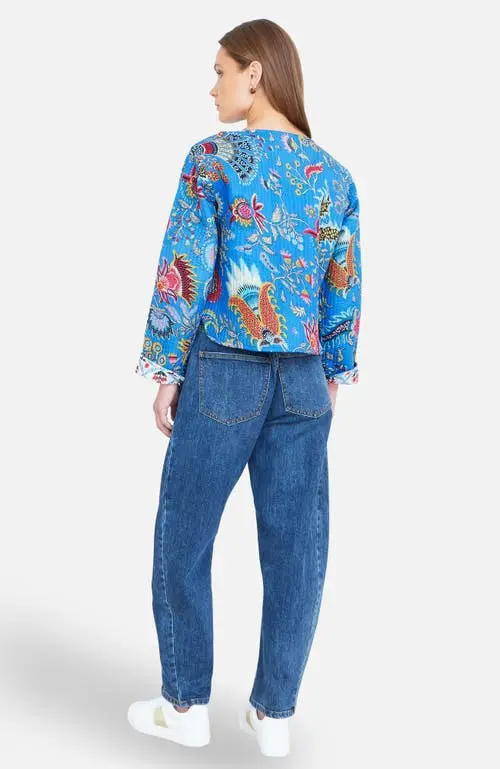 YUMI Reversible Quilted Cotton Jacket With Floral Print - Blue