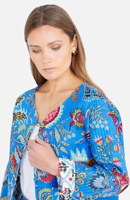 YUMI Reversible Quilted Cotton Jacket With Floral Print - Blue