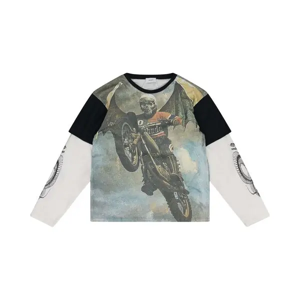 Rhude Leap Of Death" Graphic Print Long Sleeve T-shirt - Multicolor