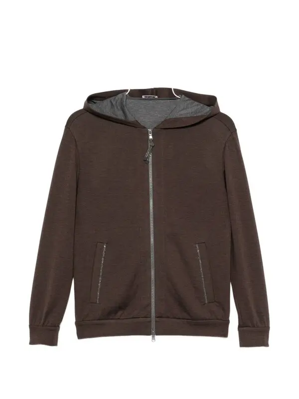 Brunello Cucinelli Cotton And Silk Hooded Cardigan - Brown