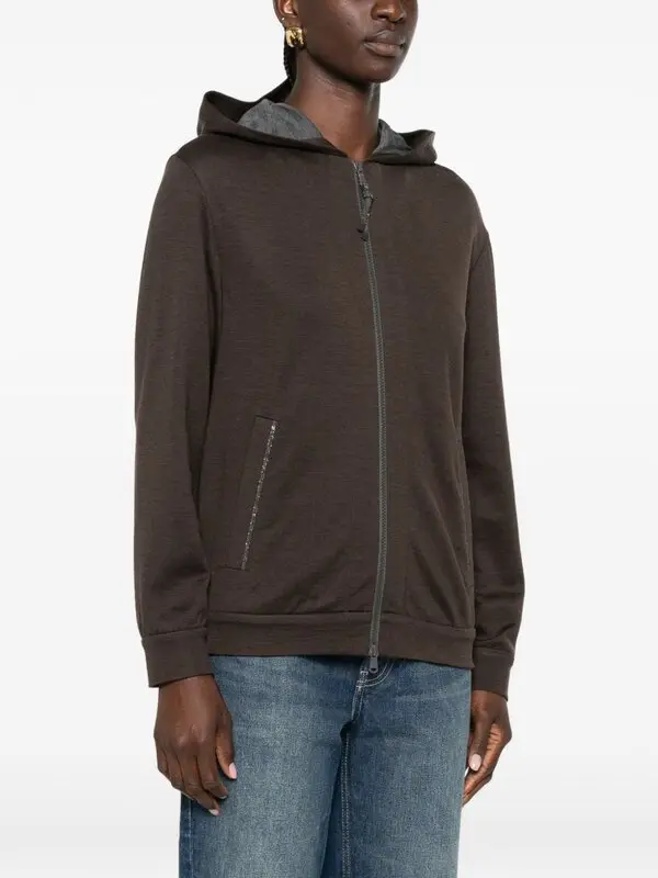 Brunello Cucinelli Cotton And Silk Hooded Cardigan - Brown