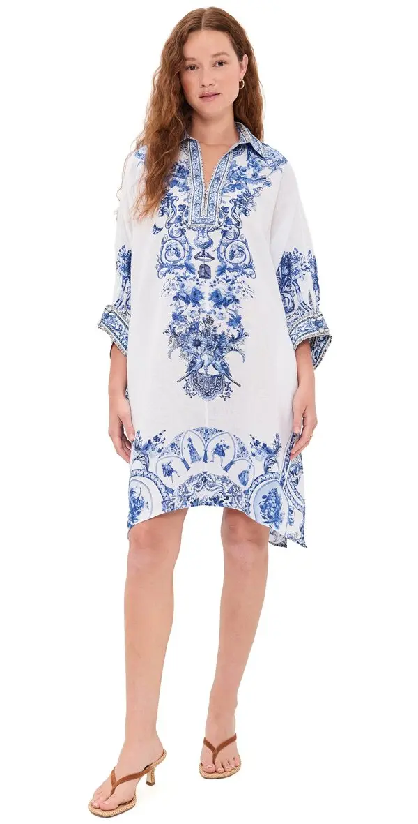 Camilla Wide Body Collared Kaftan - Ceramic Panoramic