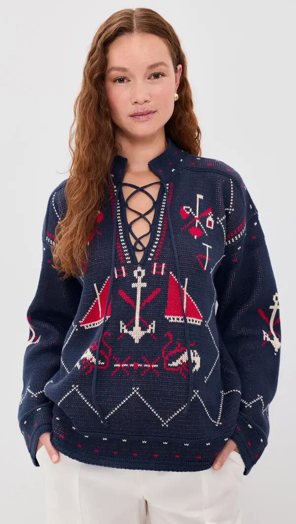 The Great. The Fisherman Lace Up Pullover