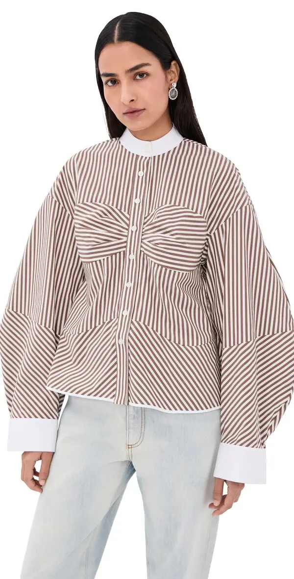 KIKA VARGAS Rigoberta Striped Poplin Shirt - Brown