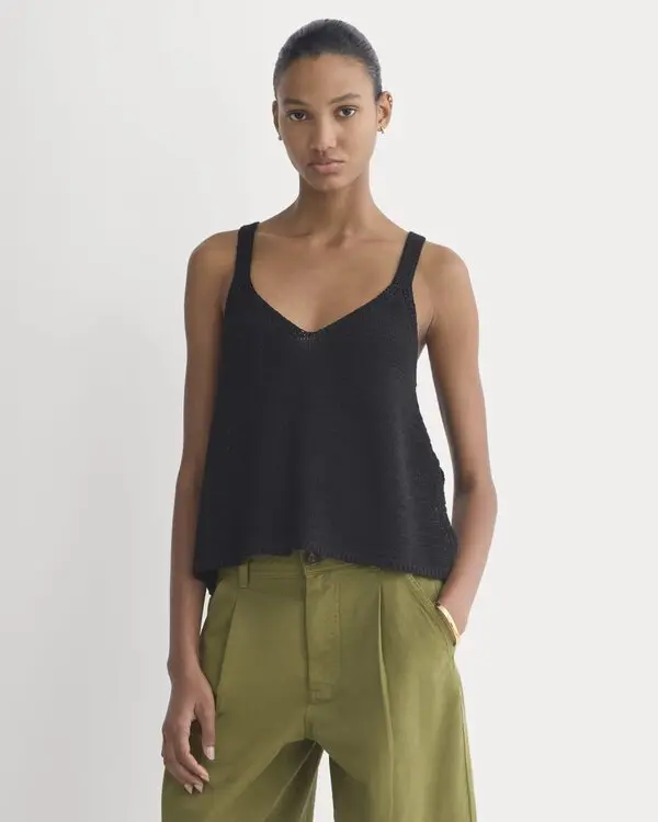 Everlane Racerback V-neck Sweater In Textured Tape Yarn - Black