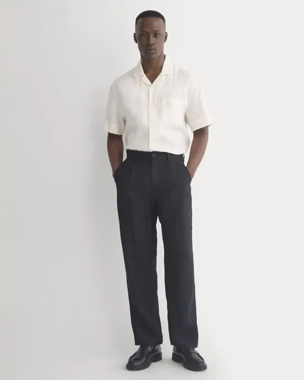 Everlane Soyeux Linen Pleated Trouser - Black
