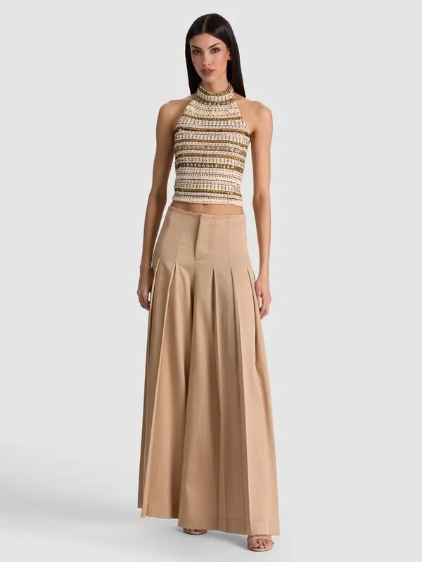 Alice + Olivia Gatz Linen Embellished Top