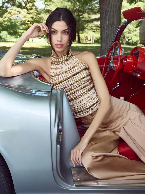Alice + Olivia Gatz Linen Embellished Top