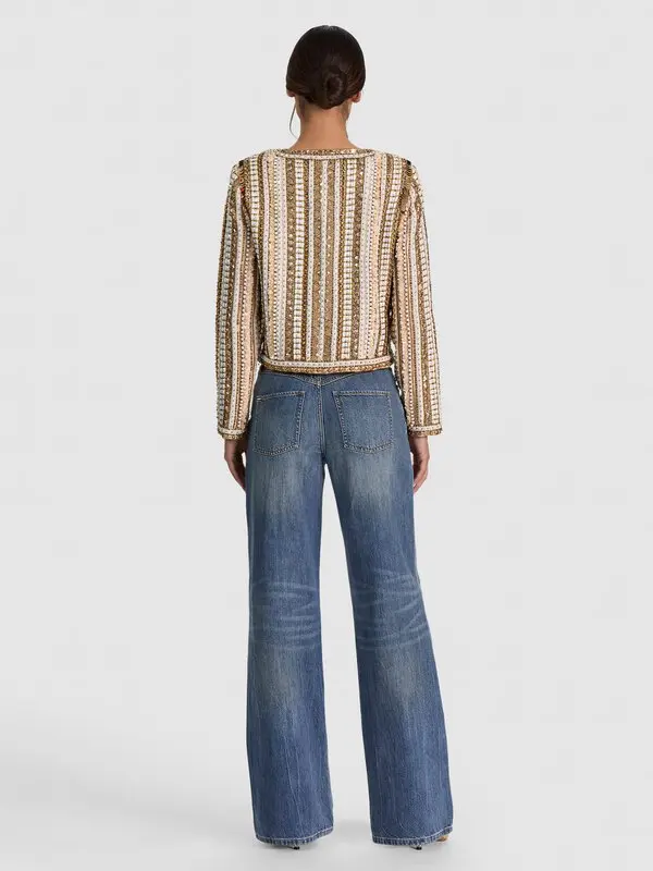 Alice + Olivia Kidman Linen Embellished Jacket