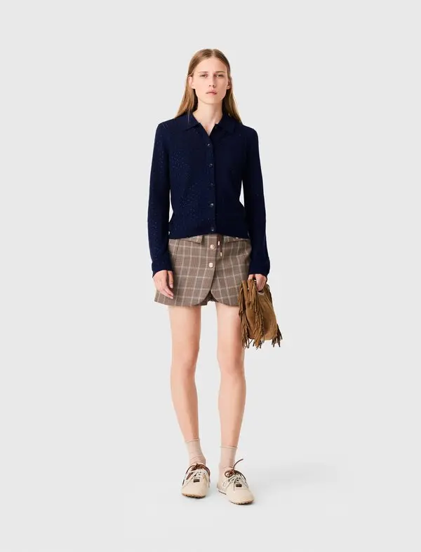 Maje Rhinestone Polo Collar Cardigan - Navy