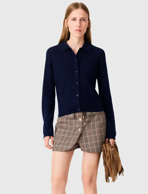 Maje Rhinestone Polo Collar Cardigan
