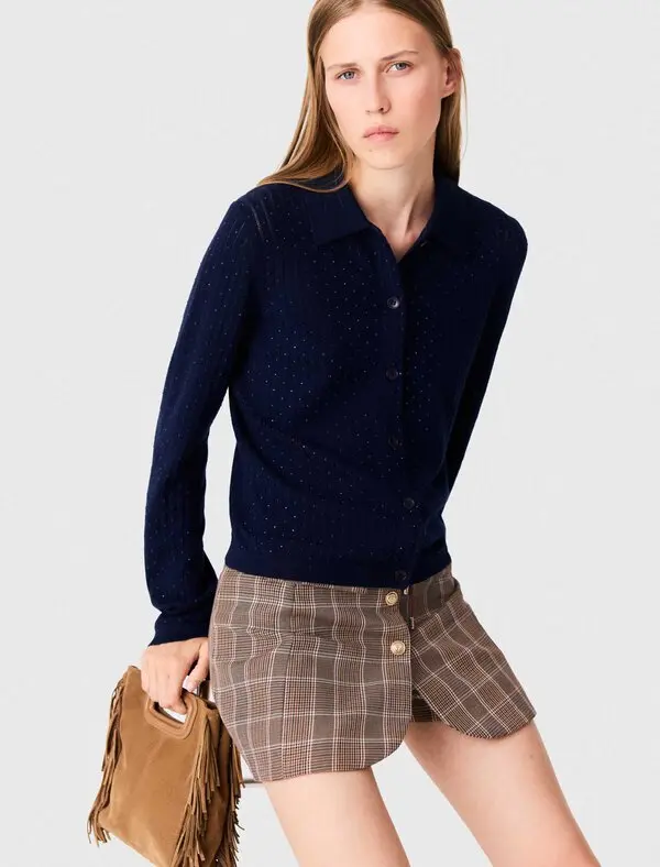 Maje Rhinestone Polo Collar Cardigan