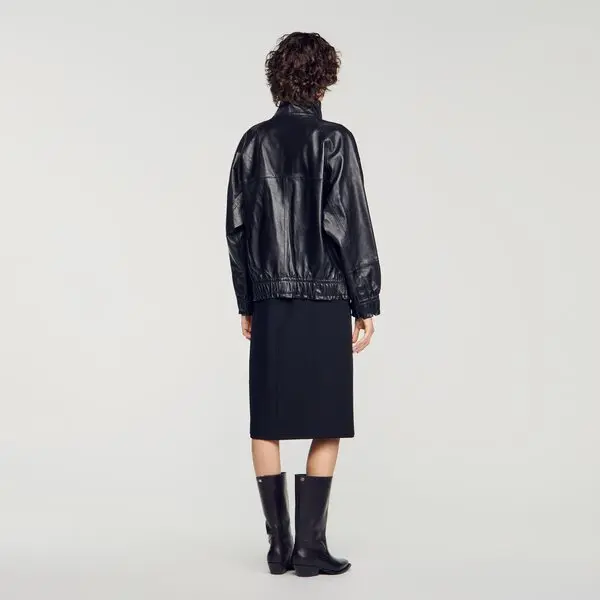 Sandro Oversized Leather Jacket With Cut-out Detail