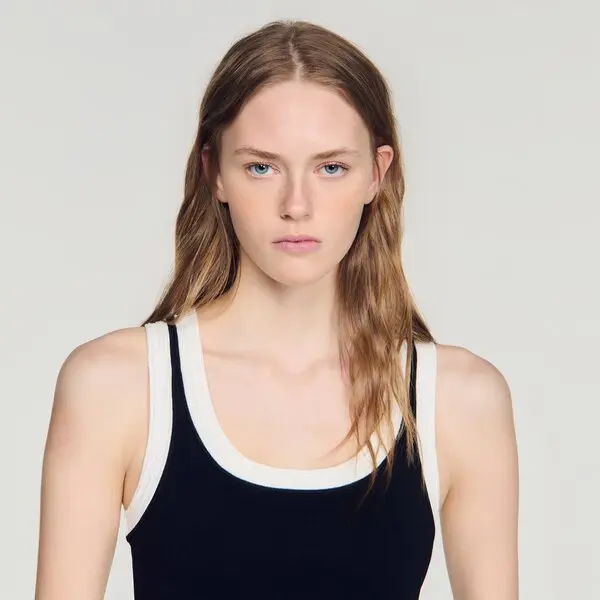 Sandro Two-tone Cropped Knit Top