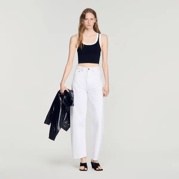 Sandro Two-tone Cropped Knit Top - Black