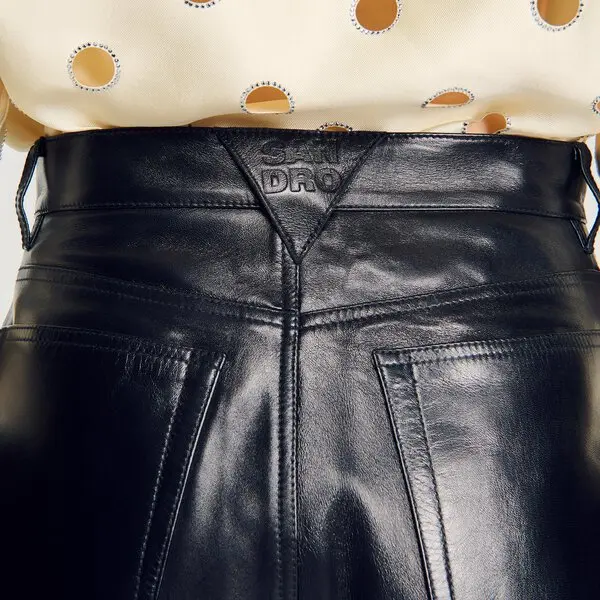 Sandro Leather Barrel-leg Trousers