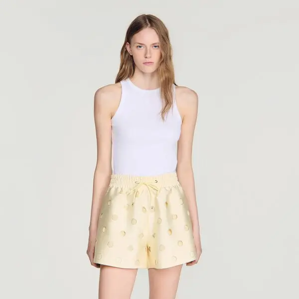 Sandro Distressed Rhinestone Shorts - Vanilla