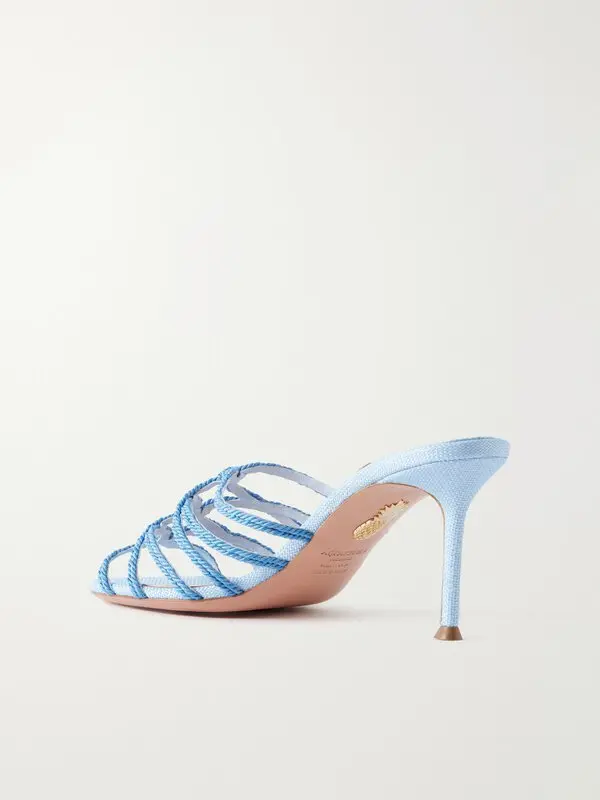 AQUAZZURA Rope 75 Raffia-trimmed Cord Mules - Blue