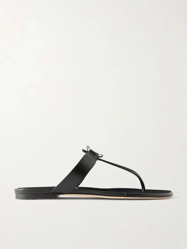 Manolo Blahnik Mionasan Embellished Leather Thong Sandals - Black