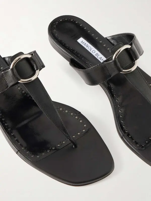 Manolo Blahnik Mionasan Embellished Leather Thong Sandals
