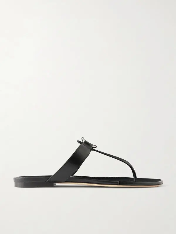 Manolo Blahnik Mionasan Embellished Leather Thong Sandals - Black