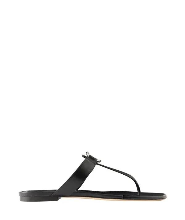 Manolo Blahnik Mionasan Embellished Leather Thong Sandals - Black