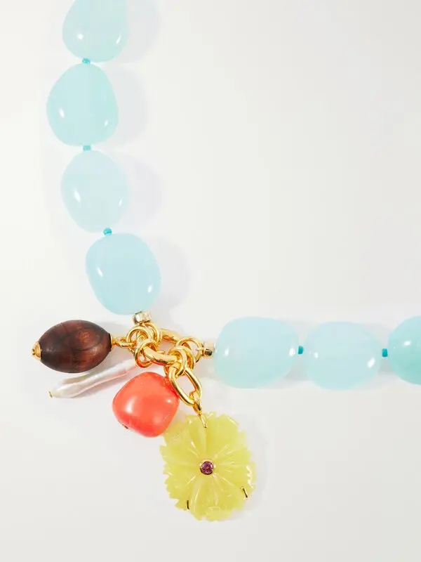 LIZZIE FORTUNATO Cordoba Beaded Charm Necklace With -gemstone Pendants