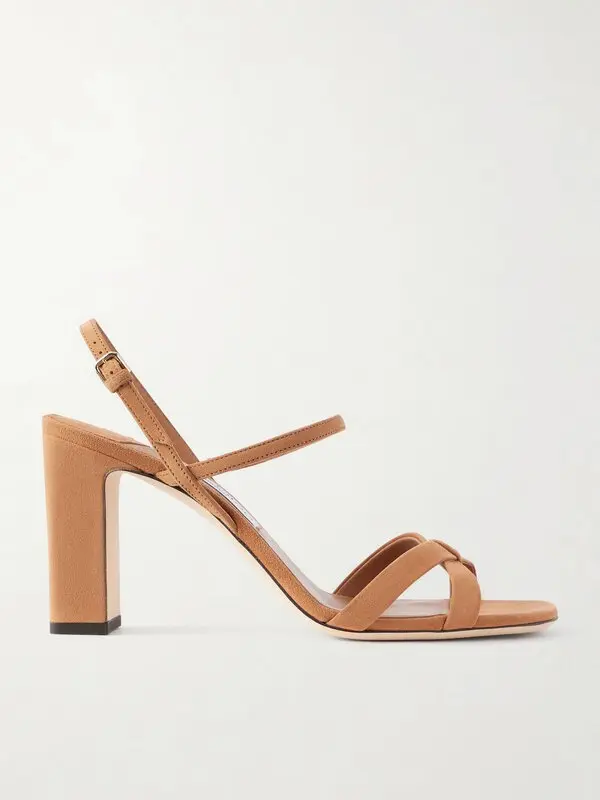 JIMMY CHOO Elsy 85 Suede Sandals - Neutrals