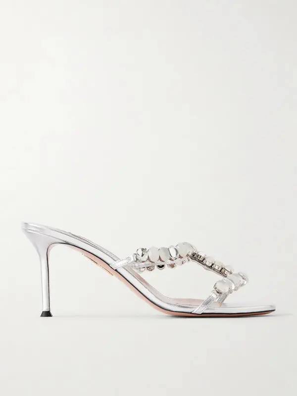 AQUAZZURA Mystic Stone 75 Embellished Mules - Silver
