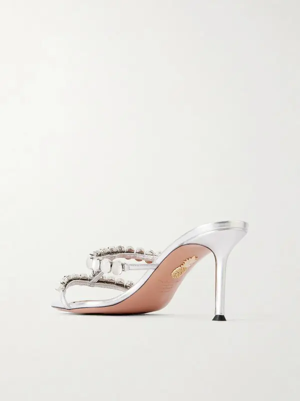 AQUAZZURA Mystic Stone 75 Embellished Mules - Silver