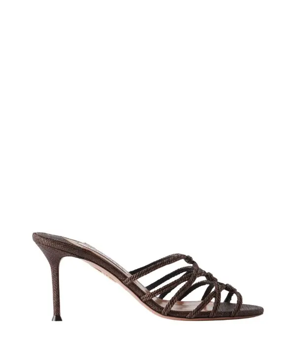 AQUAZZURA Luna Rope 75 Raffia-trimmed Cord Mules - Brown